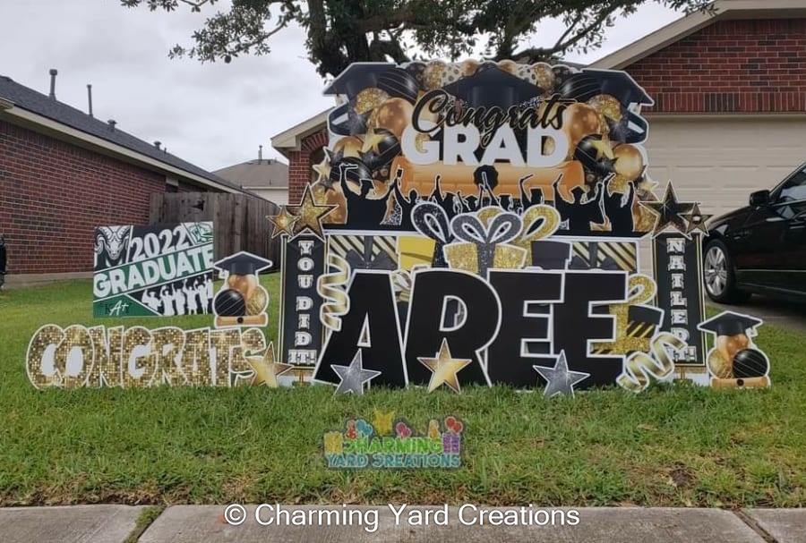 Gold Graduation Yard Card / Richmond, Houston,Cypress TX